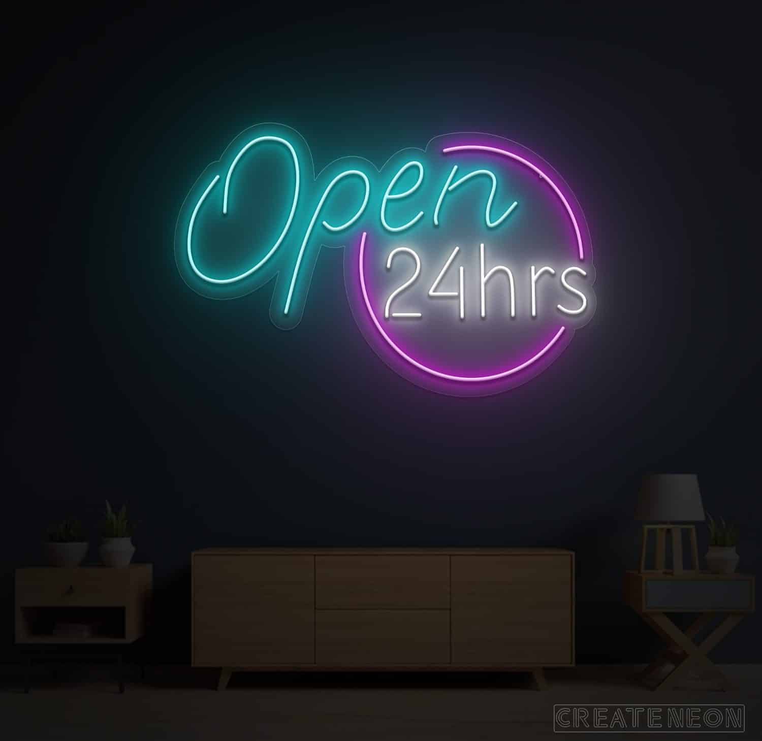 Open 24 Hrs Neon Sign - Custom Neon Lights Signs- Create Neon